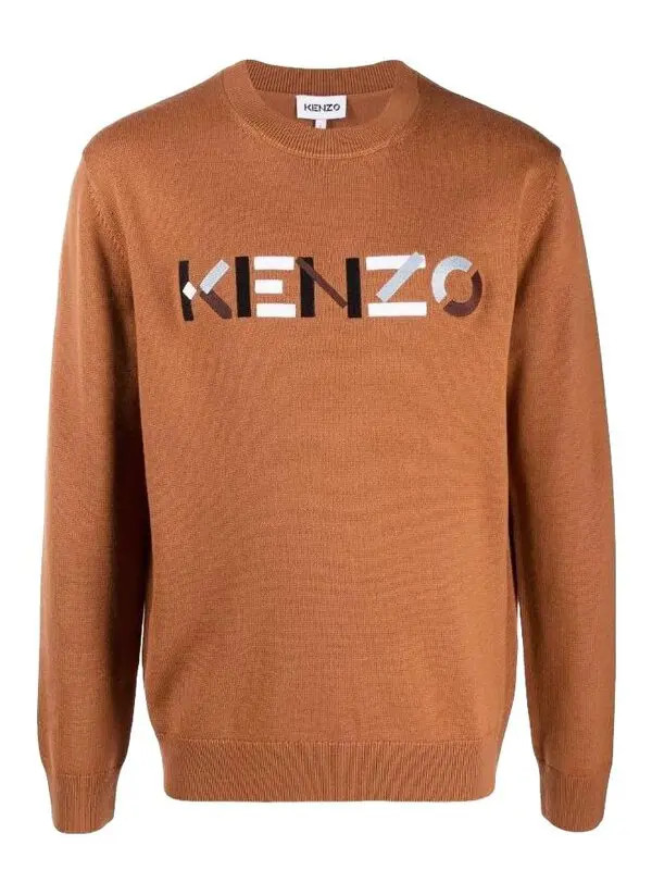 Kenzo Logo Embroidered Knitted Jumper - Brown