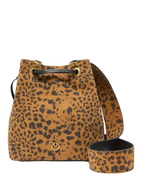 Pinko Leopard Printed Mini Bucket Bag - Brown