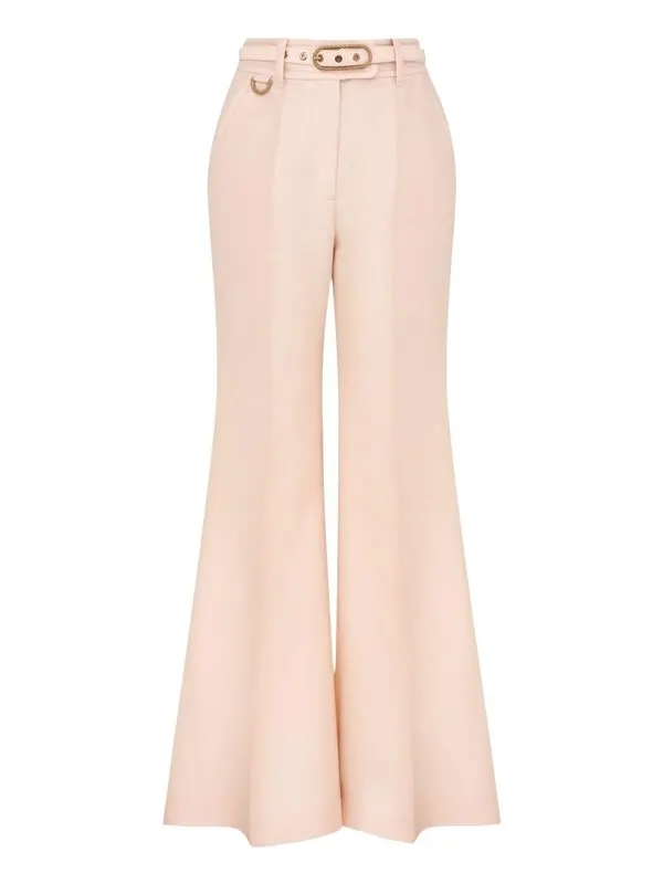 Zimmermann Eden Trousers Wide Leg, Belted, Pleated - Macadamia