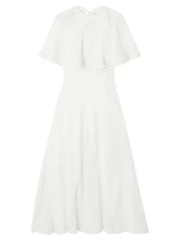 LANVIN Cape Effect Open-knit And Jersey Midi Dress - White