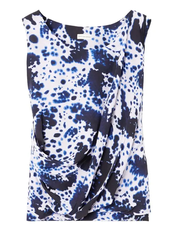 Dries Van Noten Sleeveless Crewneck Printed Top - Blue