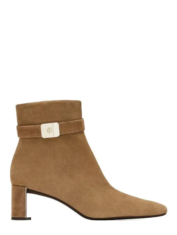 Tory Burch Georgia Suede Pointed Toe Ankle Boots With Sculptural Heel - Brown