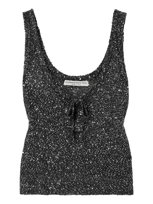 Alessandra Rich Embellished Sleeveless Top With Lace-up Detail - Black/silver