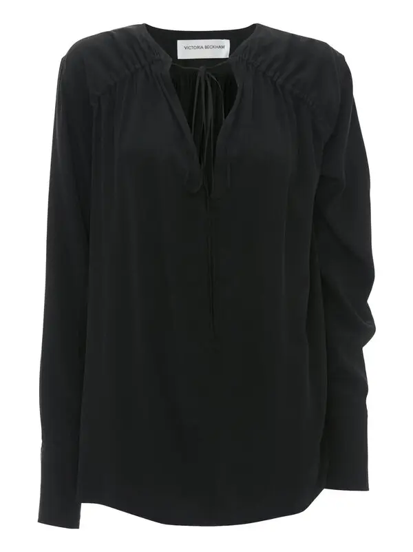Victoria Beckham Gathered Detail Tie Blouse - Black