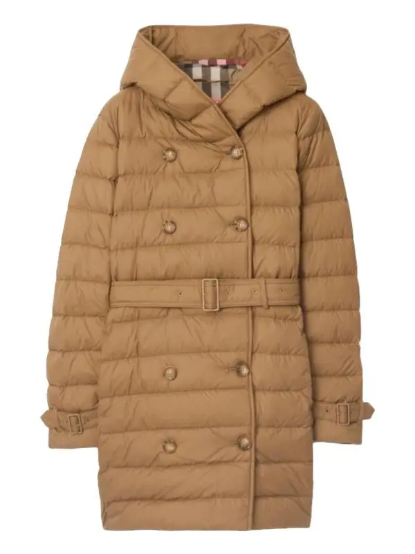 Burberry Short Padded Belted Hooded Coat - Taupe