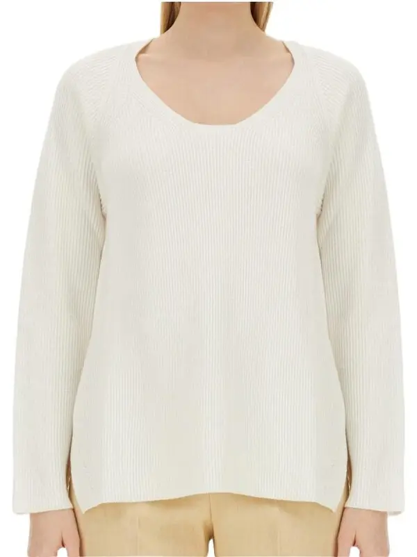 Fabiana Filippi Ribbed U-neck Long-sleeve Jumper - White