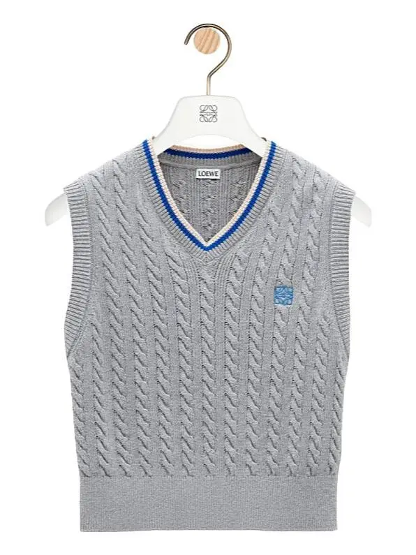 Loewe Cable Knit V-neck Knitted Top - Grey