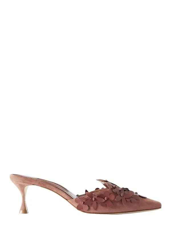 Manolo Blahnik Harnes 50 Appliquéd Suede Mules - Red