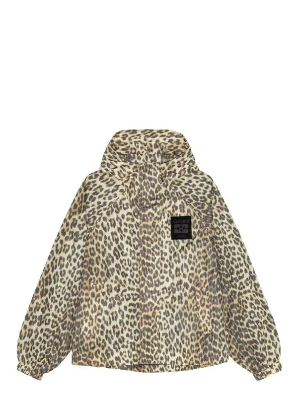 GANNI Leopard Print Hooded Jacket - Nude