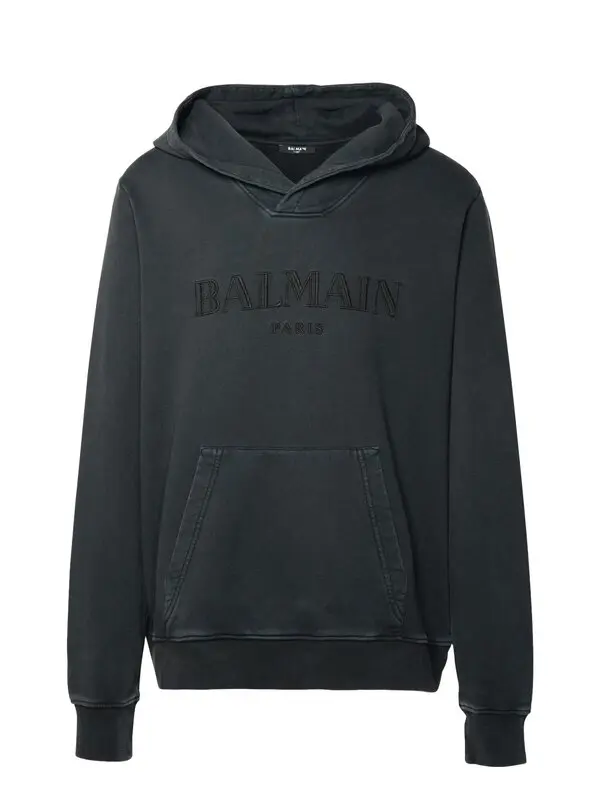 Balmain Logo Embroidered Hooded Sweatshirt - Black