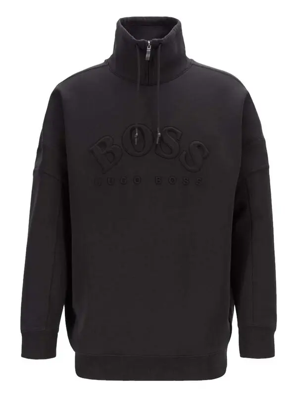 Hugo Boss Logo Detail Quarter Zip High Neck Sweater - Black