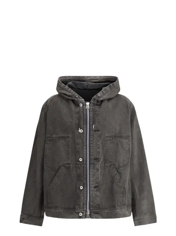 Sacai Zipped Denim Hoodie - Dark Gray