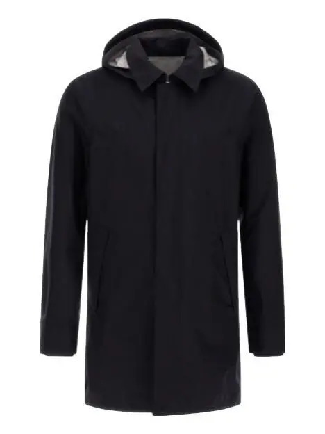 Herno Hooded Concealed-fastening Raincoat - Black