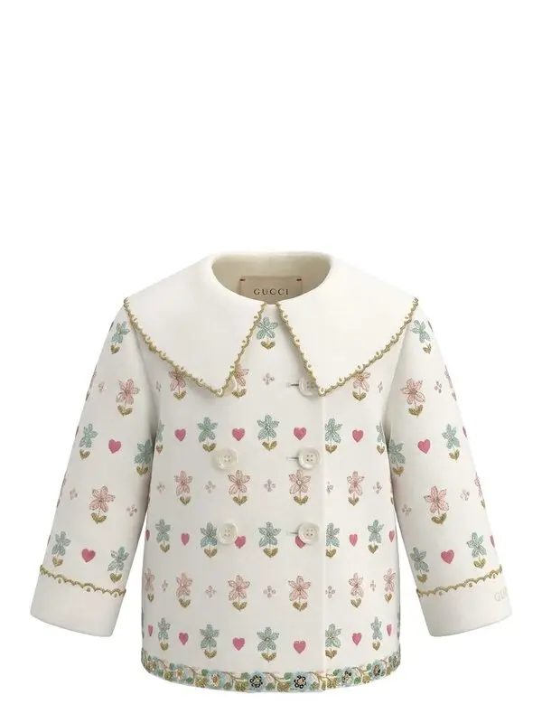 Gucci Floral Embroidered Cotton Coat - White
