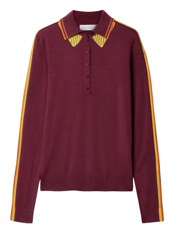 Gabriela Hearst Long Sleeve Polo Sweater With Striped Details - Red