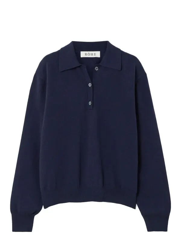 RÓHE Merino Wool And Cashmere Blend Deconstructed V-neck Sweater - Navy Blue