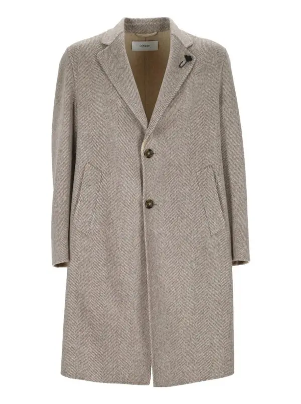 LARDINI Herringbone Logo Plaque Coat - Gray