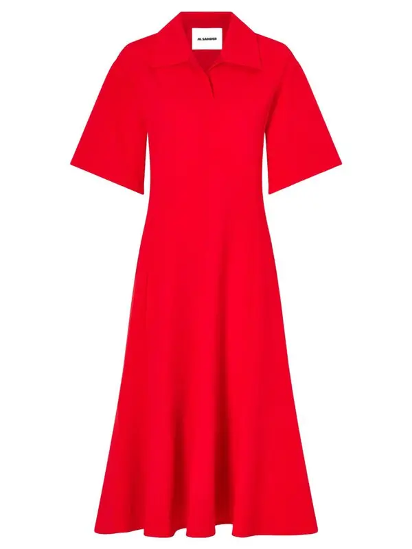 JIL SANDER Patchwork Crepe Midi Dress - Red