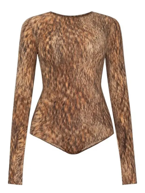 MAISON MARGIELA Long Sleeve Bodysuit With Animal Print - Brown