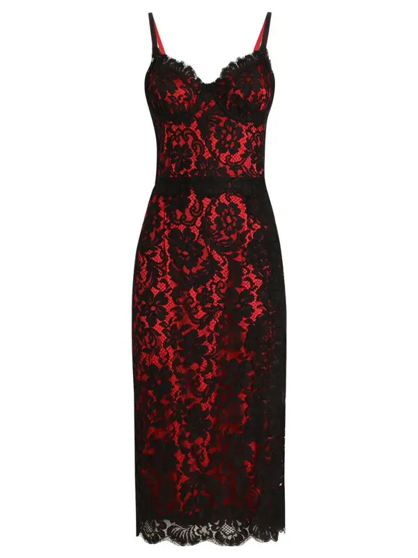 Dolce & Gabbana Floral Lace Midi Dress - Black