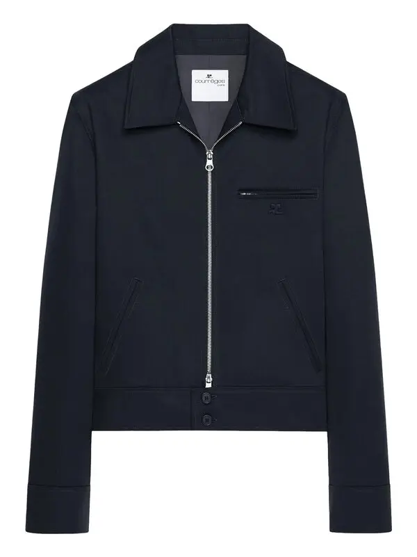 COURREGES Zip-up Jacket With Embroidered Logo - Navy Blue