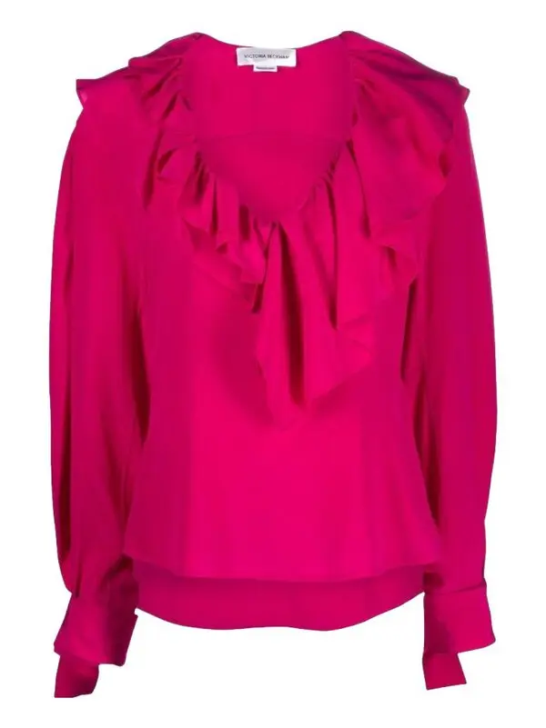 Victoria Beckham Silk Ruffled Blouse - Red