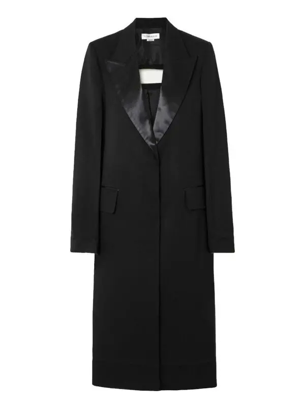 Victoria Beckham Cutout Wool-gabardine Coat With Satin Trim - Black