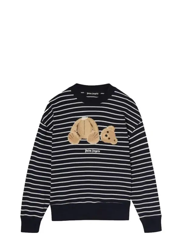 Palm Angels Bear Print Striped Sweatshirt - Black
