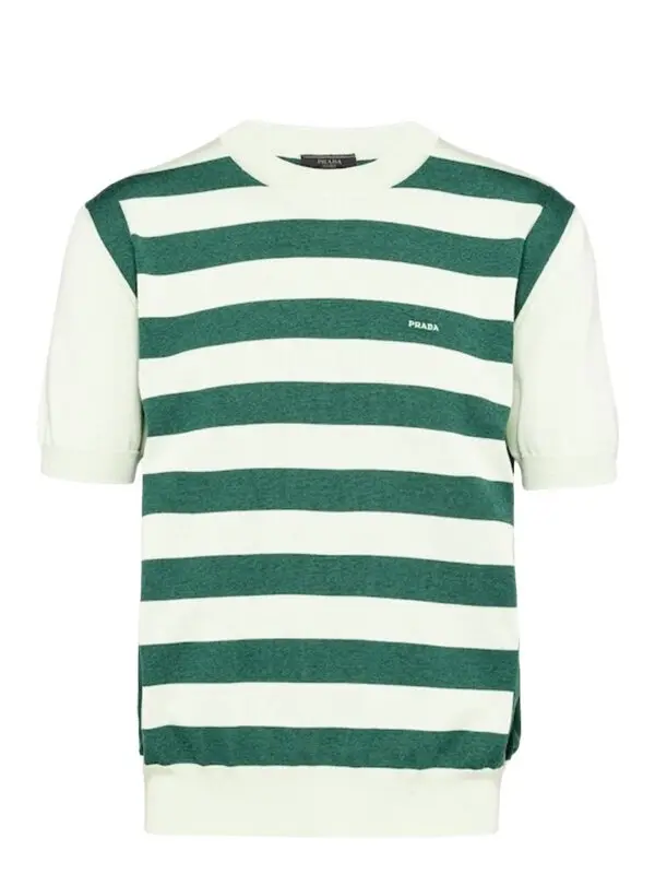 Prada Striped Round Neck Sweater - White