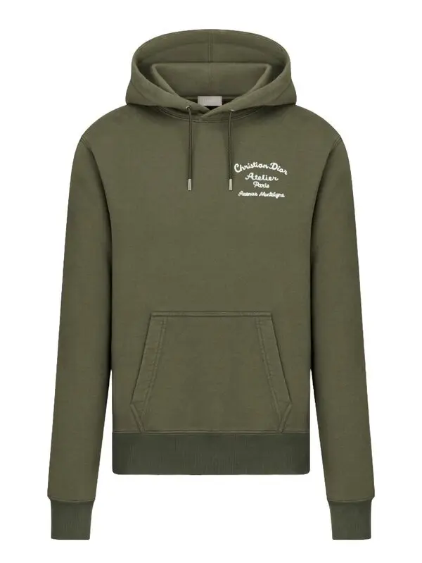 Dior Logo Embroidered Drawstring Hoodie - Khaki