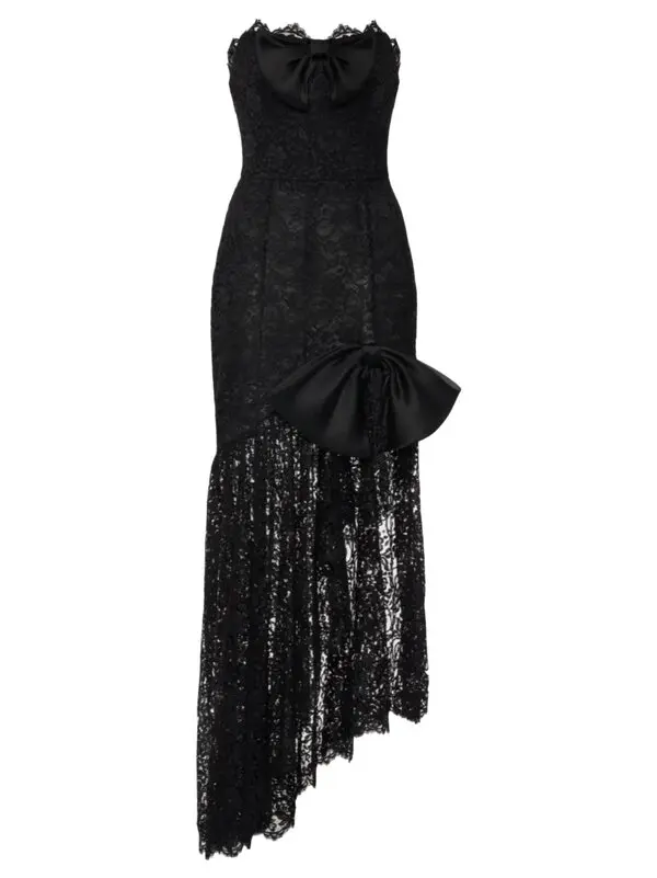Alessandra Rich Strapless Asymmetric Lace Dress With Corset And Bow Detail - Black