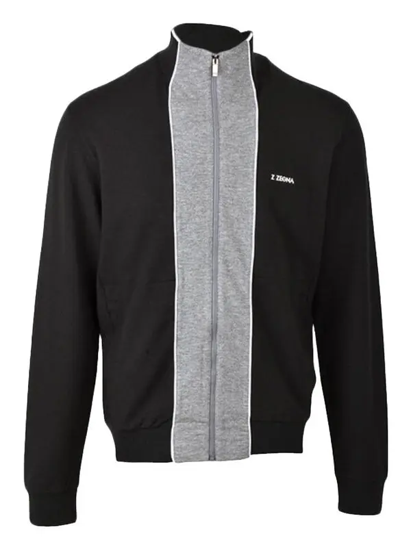 Zegna Zip-up Track Jacket With Logo Detail - Black