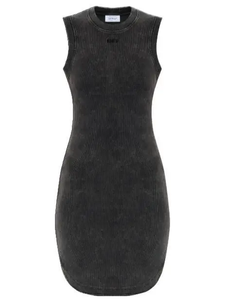 Off-White Sleeveless Crewneck Logo Embroidered Dress - Black