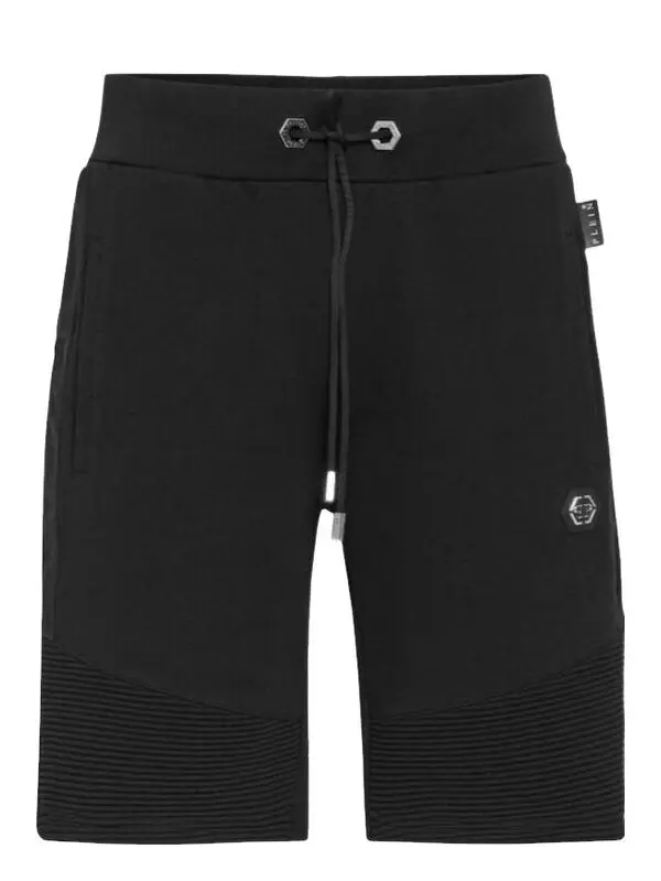Philipp Plein Ribbed Detail Cotton Track Shorts - Black