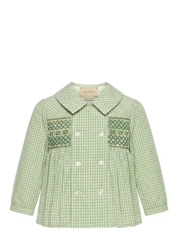 Gucci Plaid Embroidered Double-breasted Cotton Jacket - Green