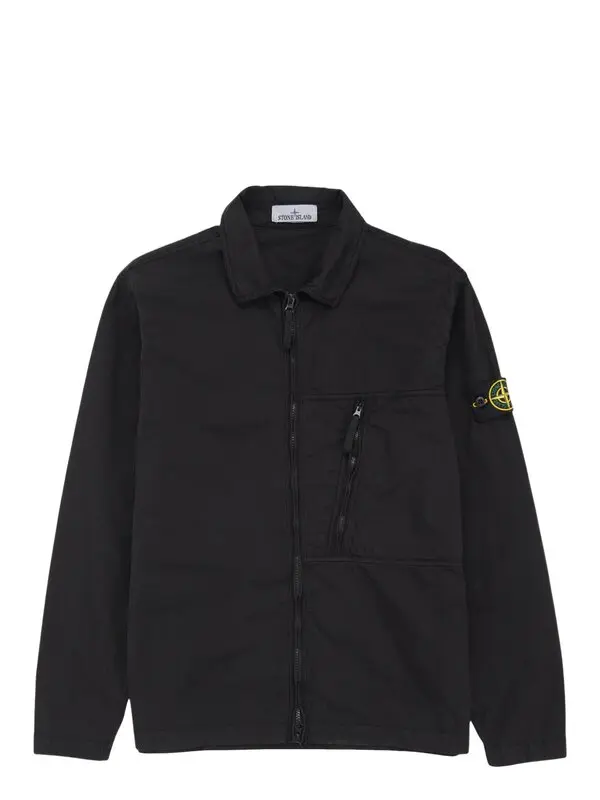 Stone Island Zip-fastening Shirt Jacket With Logo Patch - Black