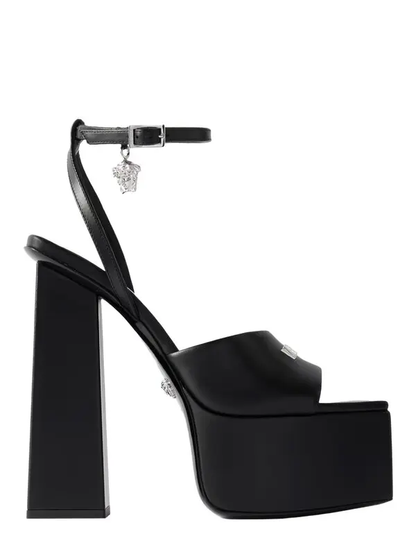 Versace Platform Sandals With Chunky Heel And Silver Logo Detail - Black