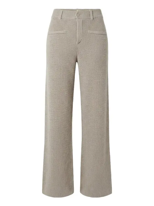 AYA MUSE Ribbed Knitted Trousers With Waistband Ring Detail - Gray