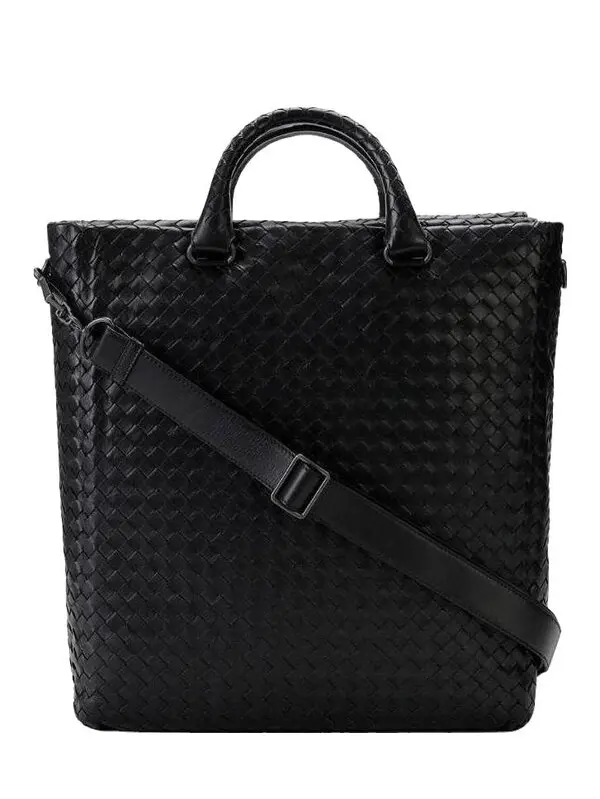 Bottega Veneta Woven Top Handle Bag With Shoulder Strap - Black