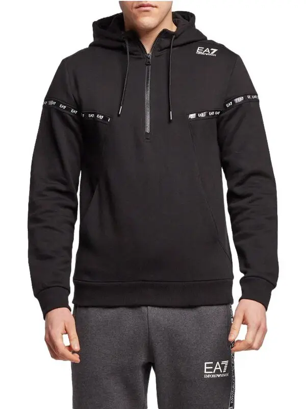EA7 Semi-zipper Hooded Sweater With Logo Detail - Black