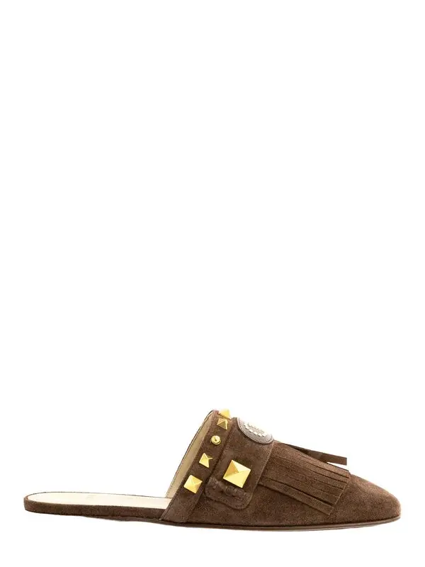 Valentino Garavani Rockstud Fringed Detail Mules - Brown