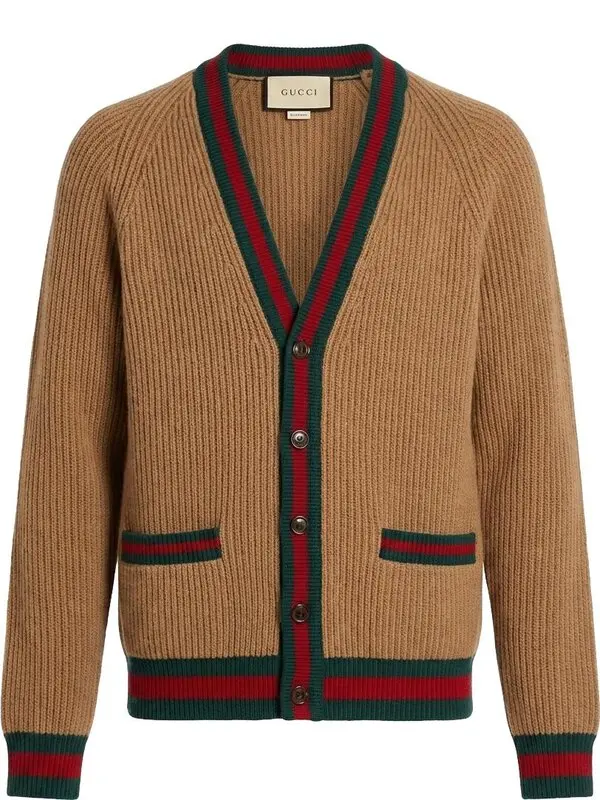 Gucci Ribbed Knit V-neck Cardigan - Brown