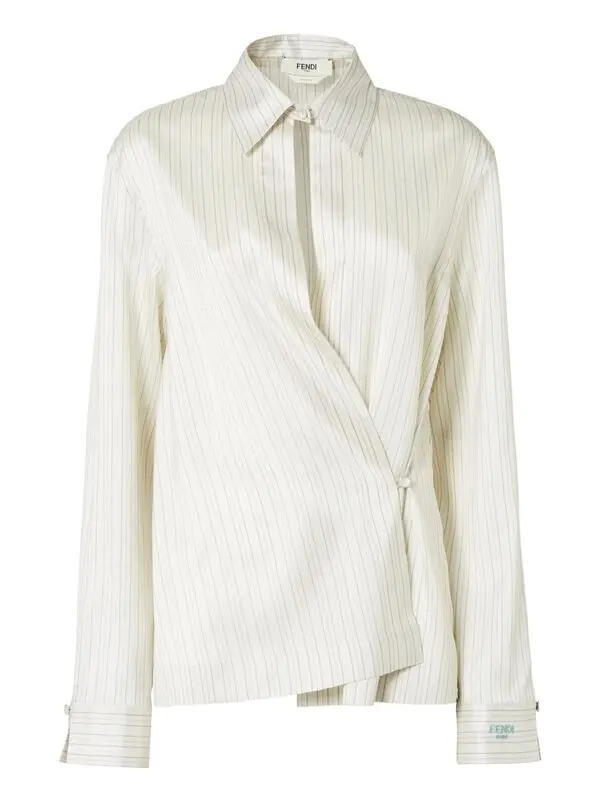 Fendi Asymmetric Striped Silk Shirt - White