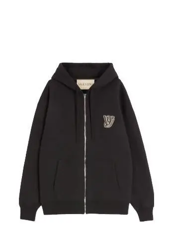 Valentino Garavani Logo Embroidered Zip-up Hoodie - Black