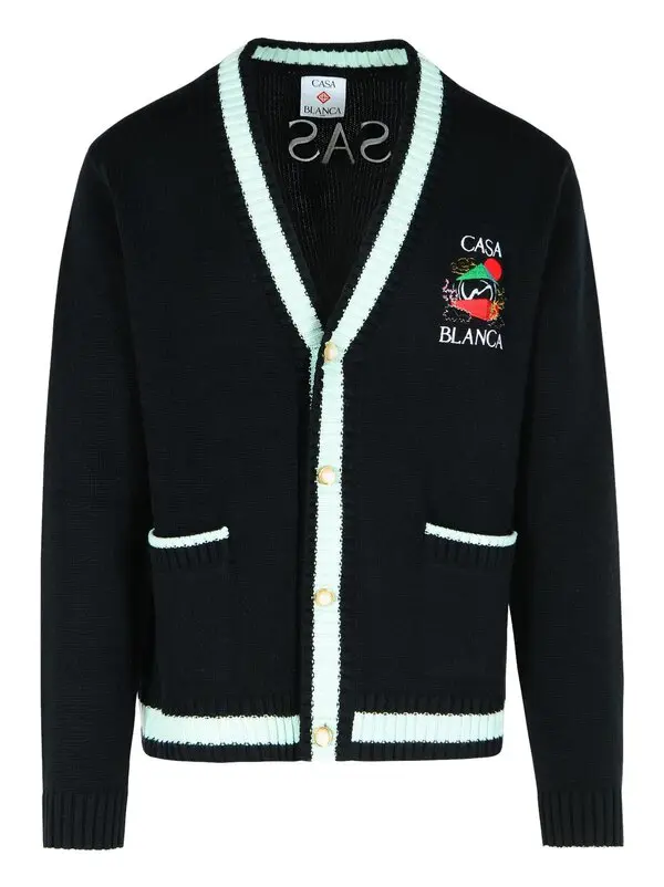 Casablanca Pattern Intarsia-knit V-neck Cardigan - Black