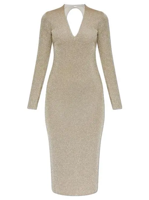 Cult Gaia Long Sleeve V-neck Dress With Cut Out Detail - Nude