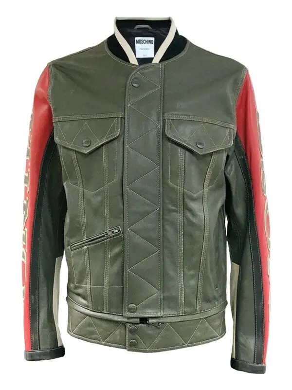 Moschino Paneled Leather Bomber Jacket - Green