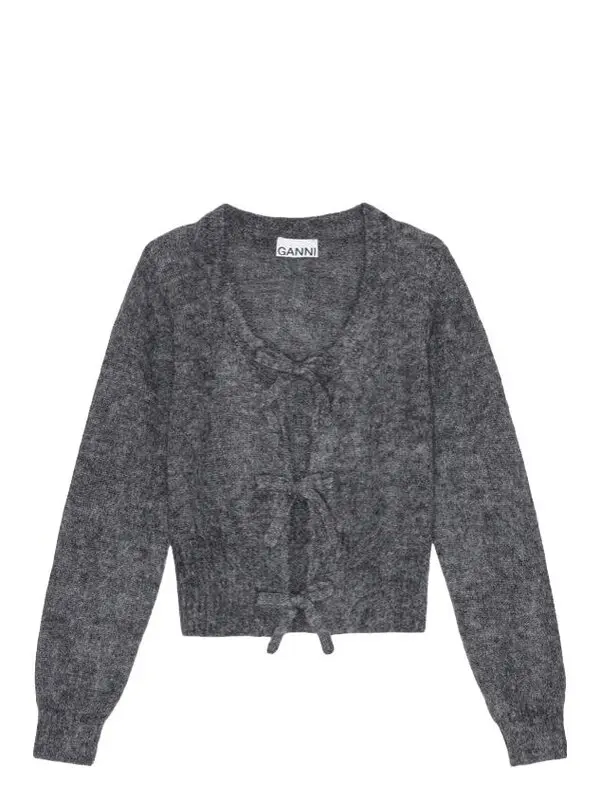 GANNI Drawstring Cardigan - Light Gray