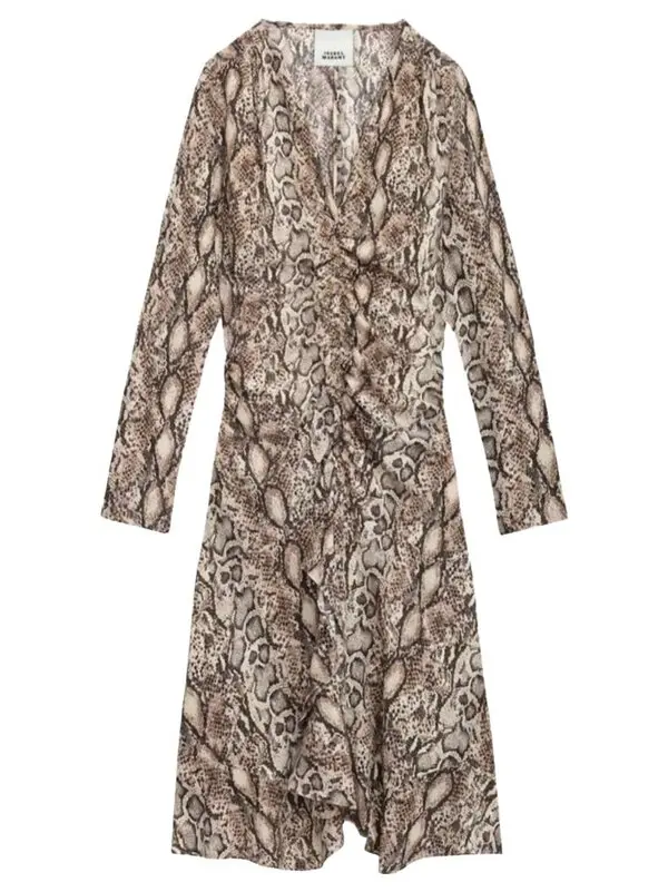 Isabel Marant Étoile Octavia Snakeskin Print V-neck Dress - Brown