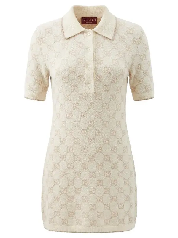 Gucci Gg Jacquard Knit Polo Dress - Beige